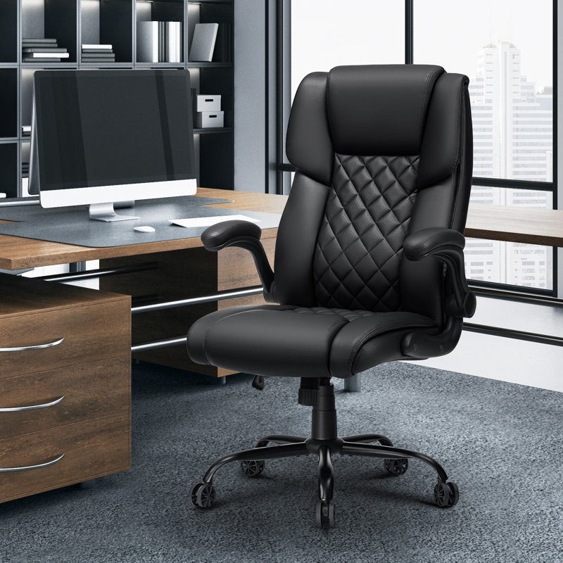 George Oliver Ergonomic Office Chair with Adjustable Lumbar Support Home Office Chair with Filp up Armrests George Oliver Upholstery Color Black